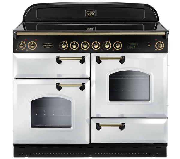 Rangemaster Classic 110 Electric Ceramic Range Cooker – White & Brass ...